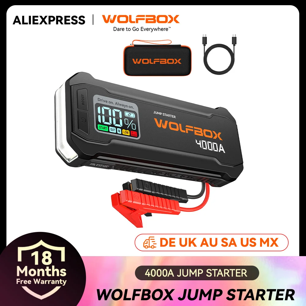 WOLFBOX 4000A Jump Starter, 12V auto-accu Jump Starter, 65W snel ...