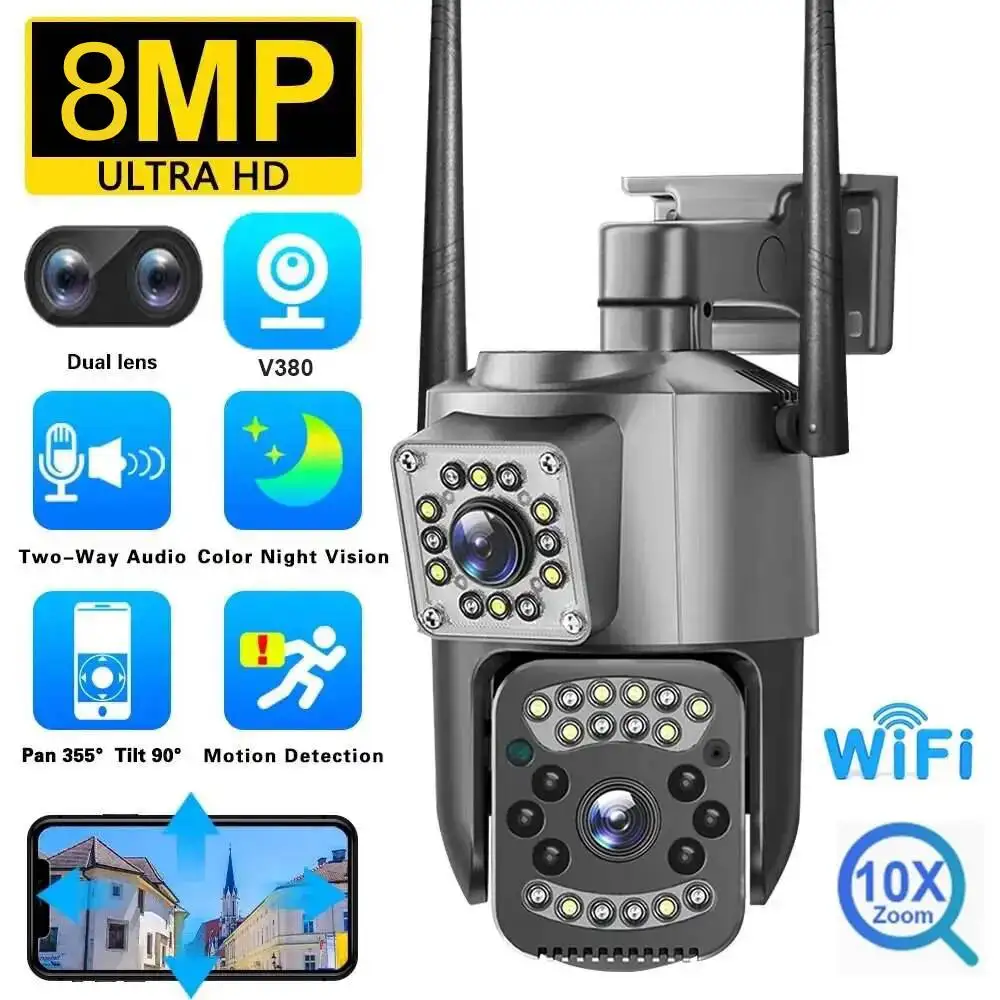 8MP-4K-Outdoor-Wifi-Panoramic-Camera-Dual-Lens-IP66-Waterproof-Security ...