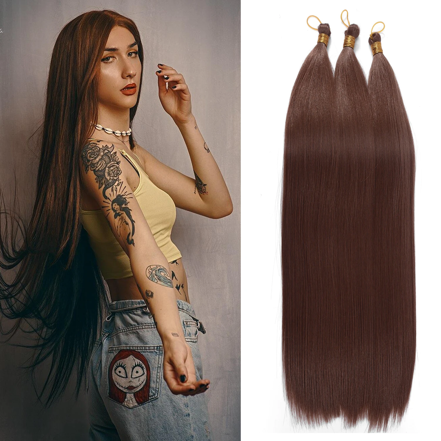 Straight Hair Bulk Synthetic Yaki Braided Hair Bundle Extension Flame ...
