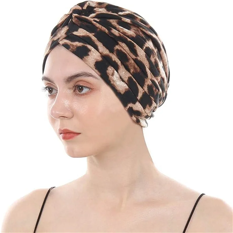 Leopard Snakeskin Floral Print Knotted Women's Turban Cap Muslim ...