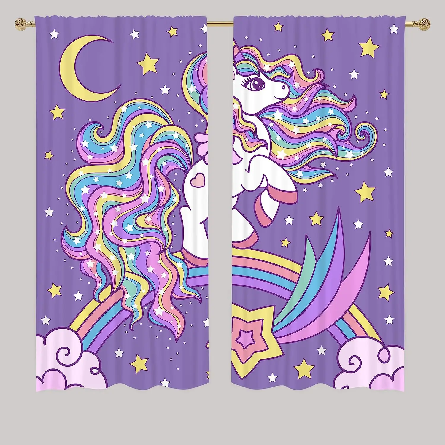 Fantasy-Stars-Moon-Unicorn-Rainbow-Design-Print-Curtains-for-Bedroom ...