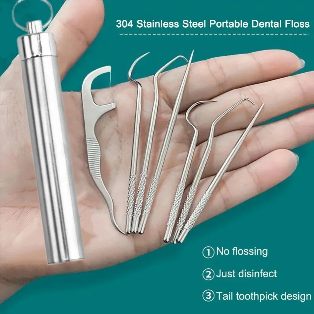 Stainless Steel Toothpicks Pocket Set, Portable Floss Pick Reusable ...