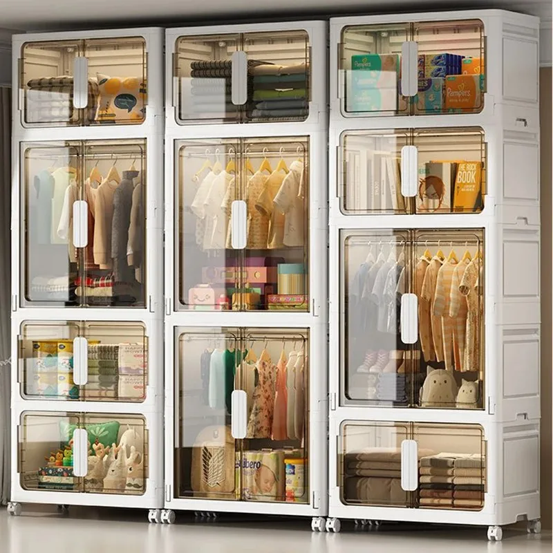 Double-Door-Open-Clothes-Storage-Organizer-with-Wheels-Foldable ...