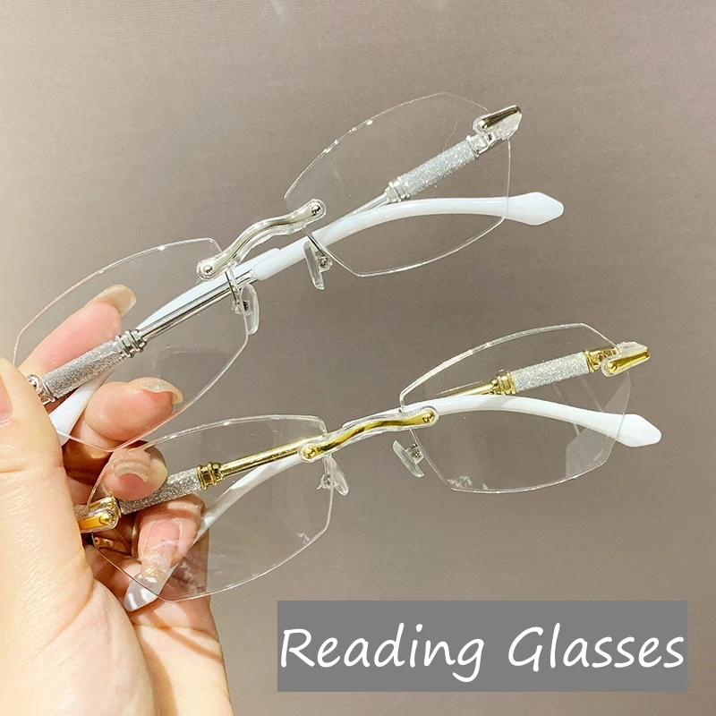 Women-s-Trendy-Rimless-Reading-Glasses-Unisex-HD-Lens-Diamond-Cut ...
