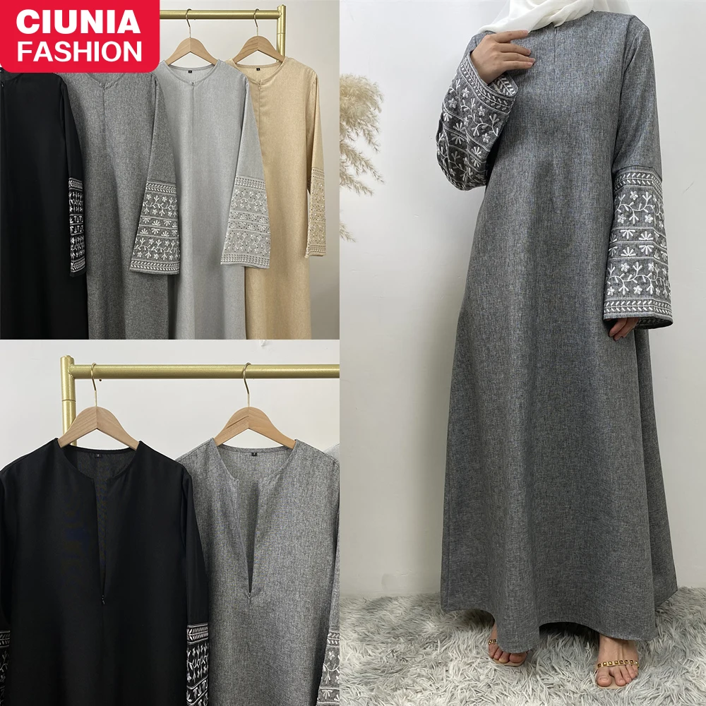 Linen Flower Embroidered Abaya 2024 Luxury Elegant Muslim Retro Kaftan ...