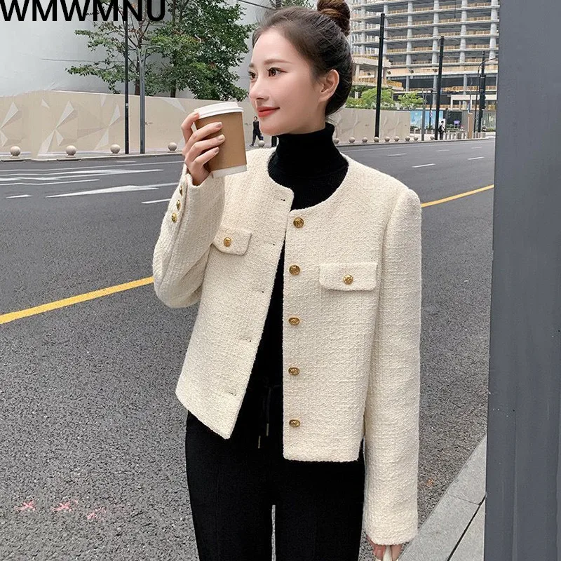 Fashion-Slim-Tweed-Short-Women-Jacket-Vintage-Elegant-Woolen-Cropped-Coat-Korean-Streetwear ...