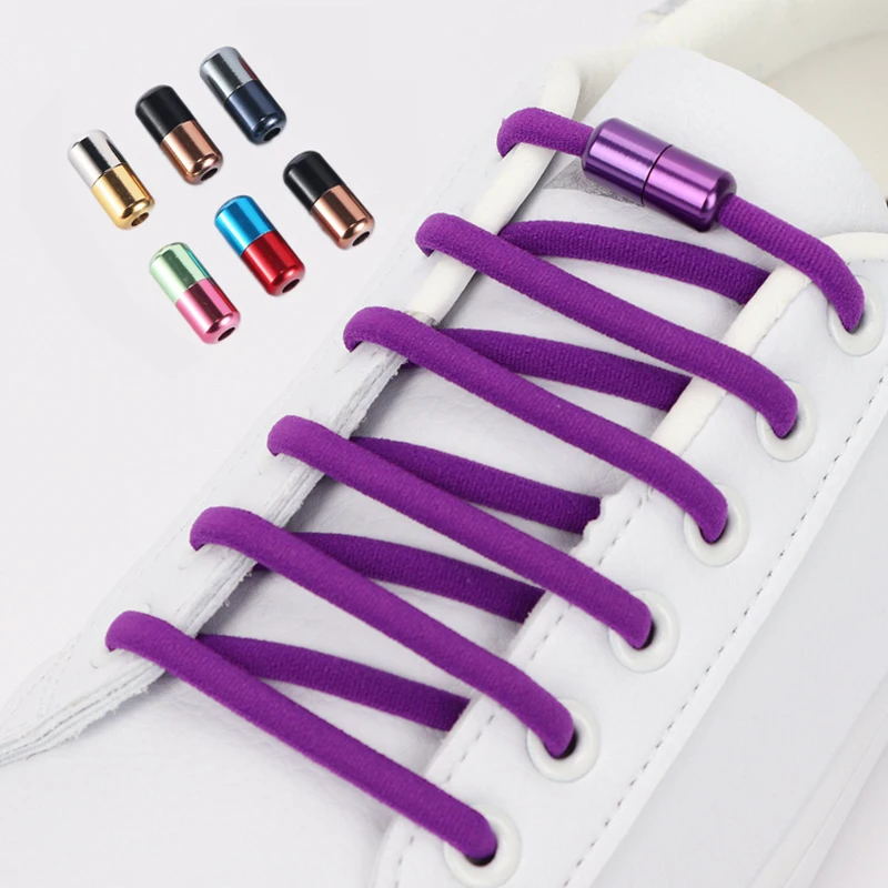 NEW-1-Pair-Round-Color-Elastic-Shoelaces-Lock-No-Tie-Shoelace-Metal ...