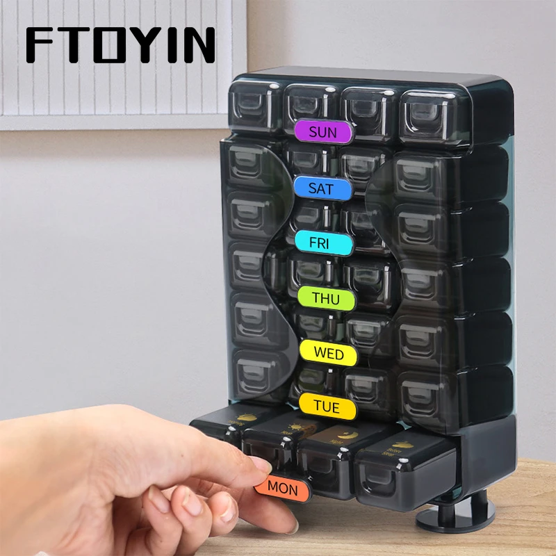 FTOYIN 28 Grids Weekly Pill Organizer Drawer Type Pill Box Pill Cases ...