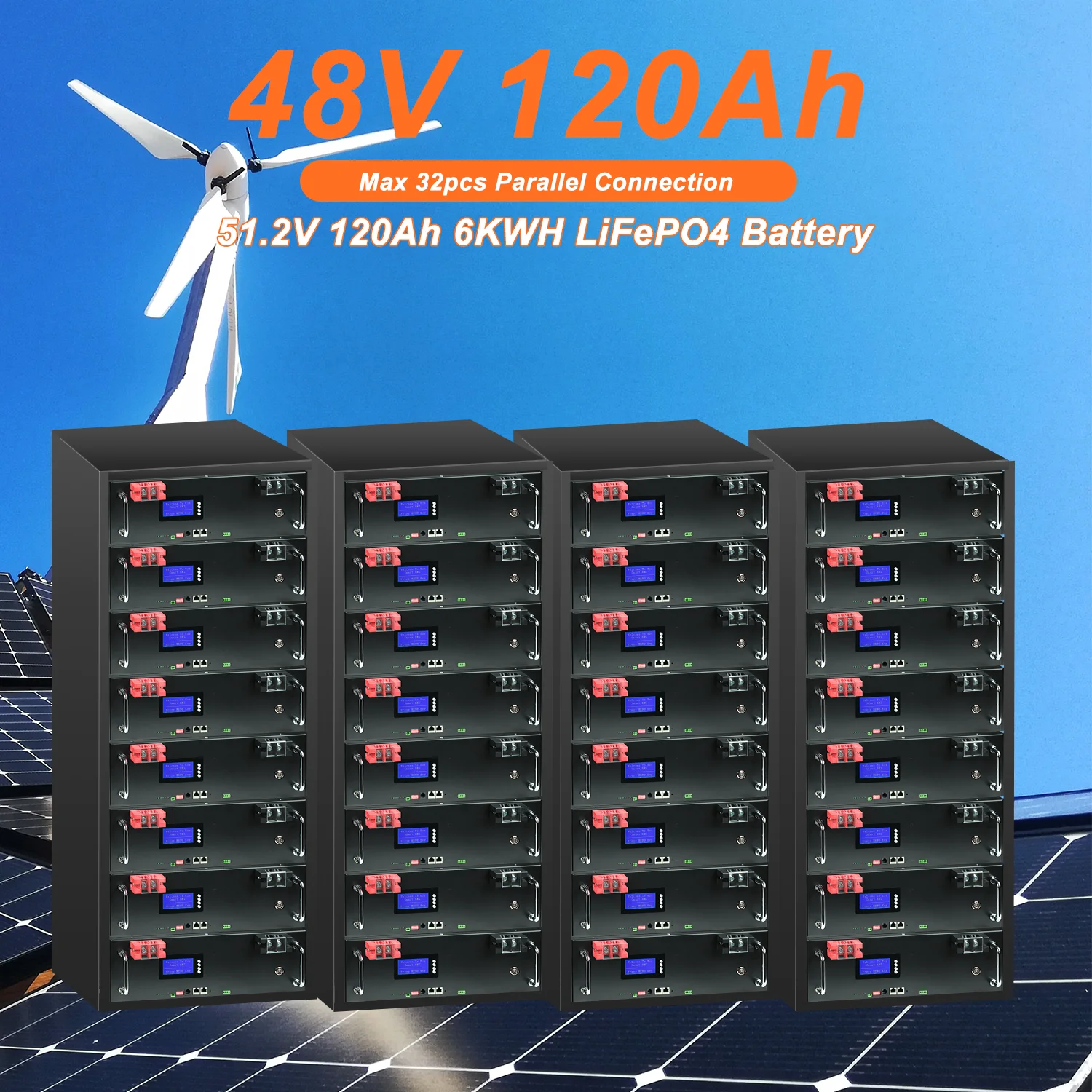 New 48V 120Ah 100Ah 200Ah LiFePo4 Battery Pack Built-in BMS 51.2V 5 ...