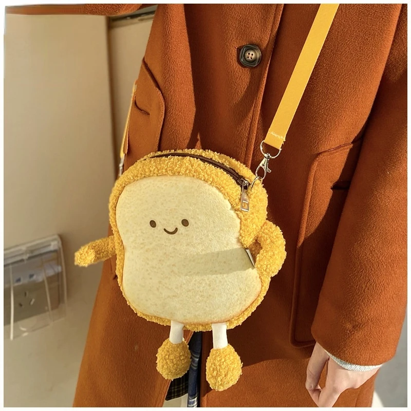 Cute Toast Bread Crossbody Bag Plush Cartoon Smiley Girls Purses ...