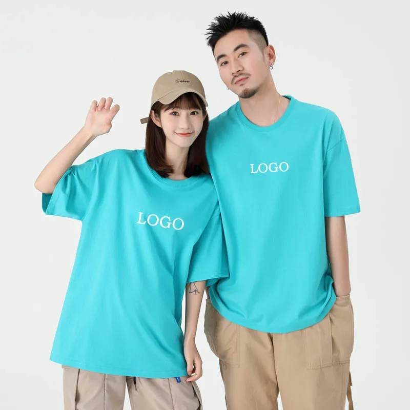 Custom LOGO 100% Cotton Drop Shoulder 260 G Loose Men's and Women's Round Neck T-shirt Short ...