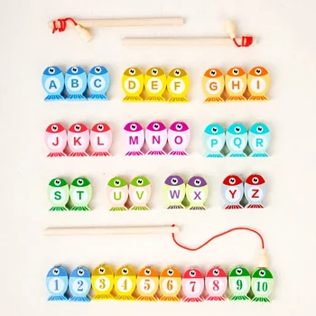 Wooden Fishing Game Toys Gifts Early Education Alphabet Numeric ...