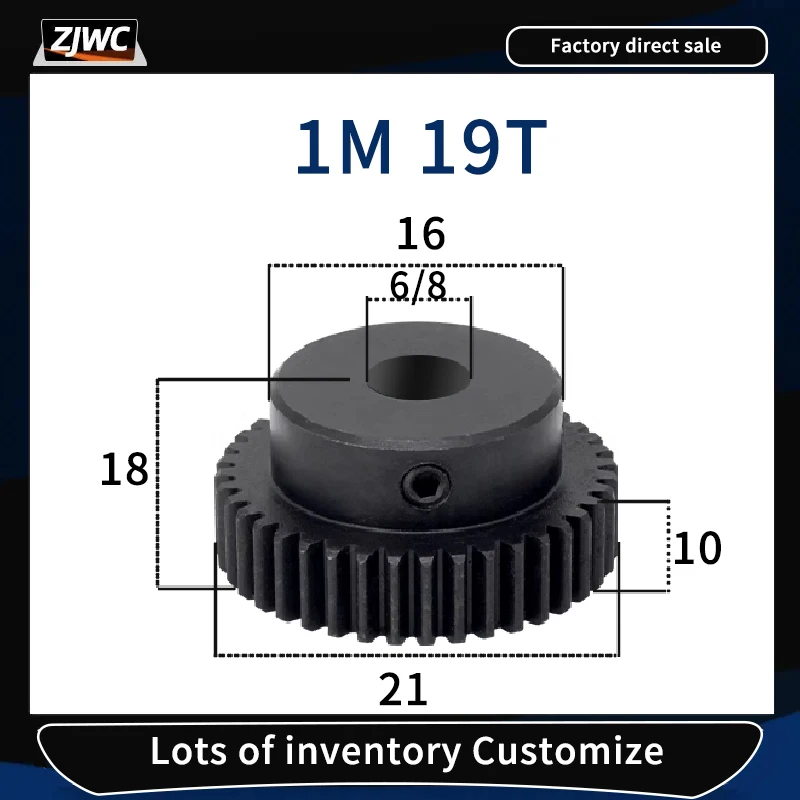 1-Piece-1M19T-Spur-Gear-Bore-6mm-8mm-Pinion-Gear-Low-45-Steel-Material ...
