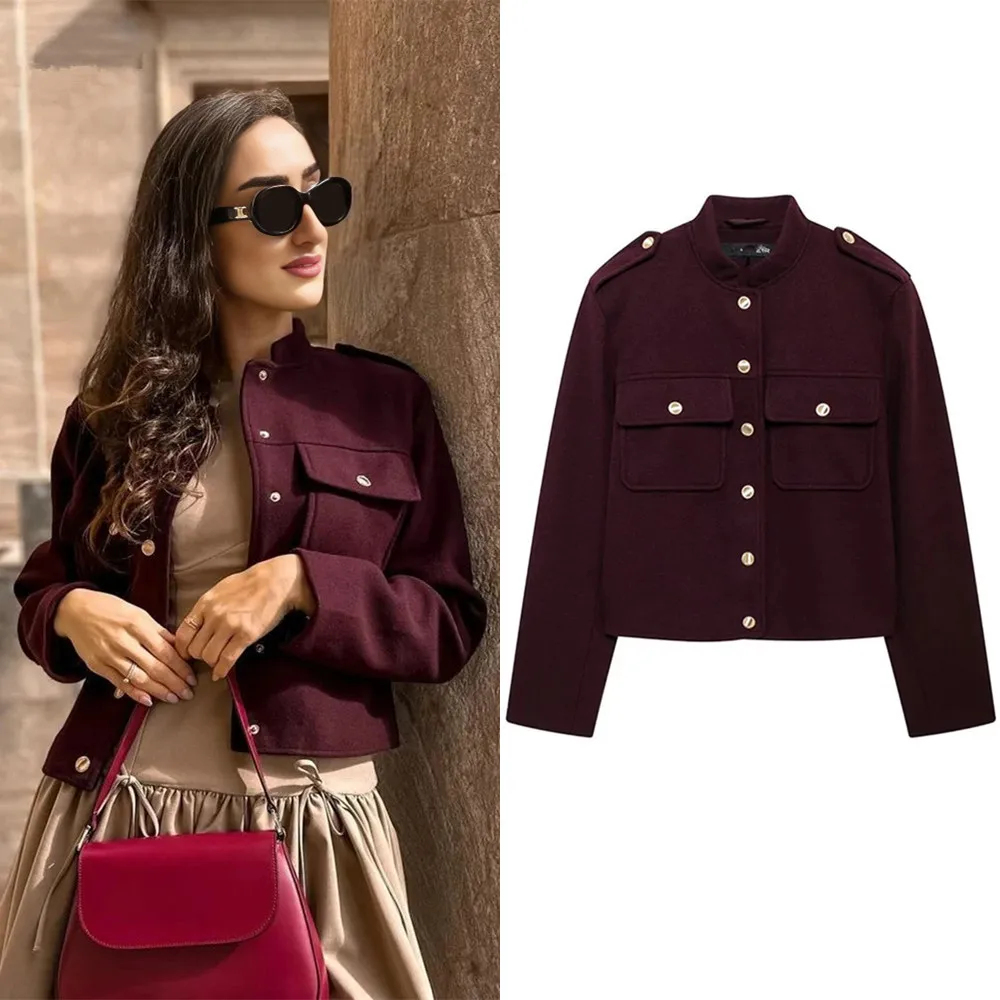 Women's Autumn Winter Jacket Casual Coats O-Neck Long Sleeves Pockets ...