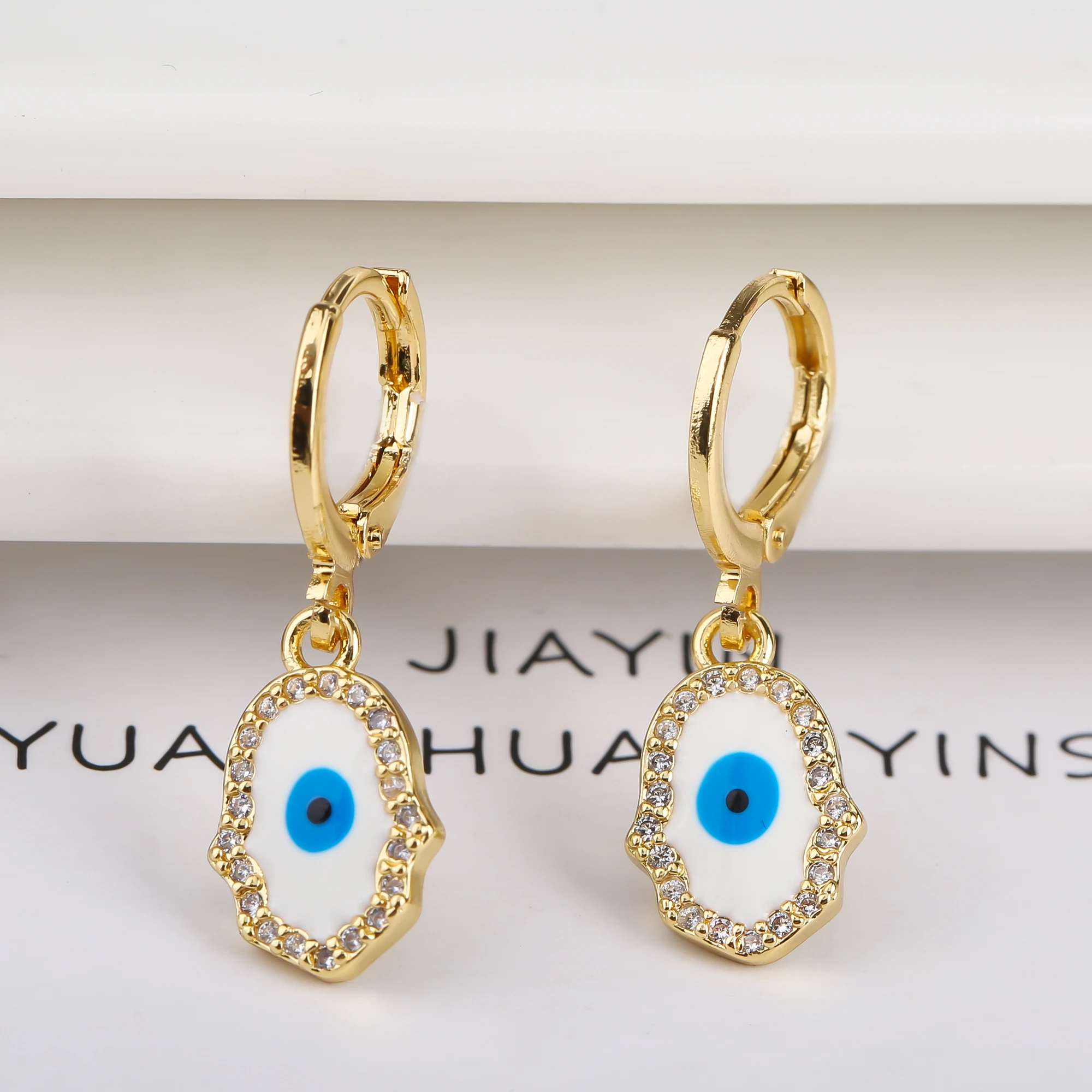 4-Color-Turkish-Palm-Evil-Eye-Cubic-Zirconia-Drop-Earrings-Gold-Plated ...