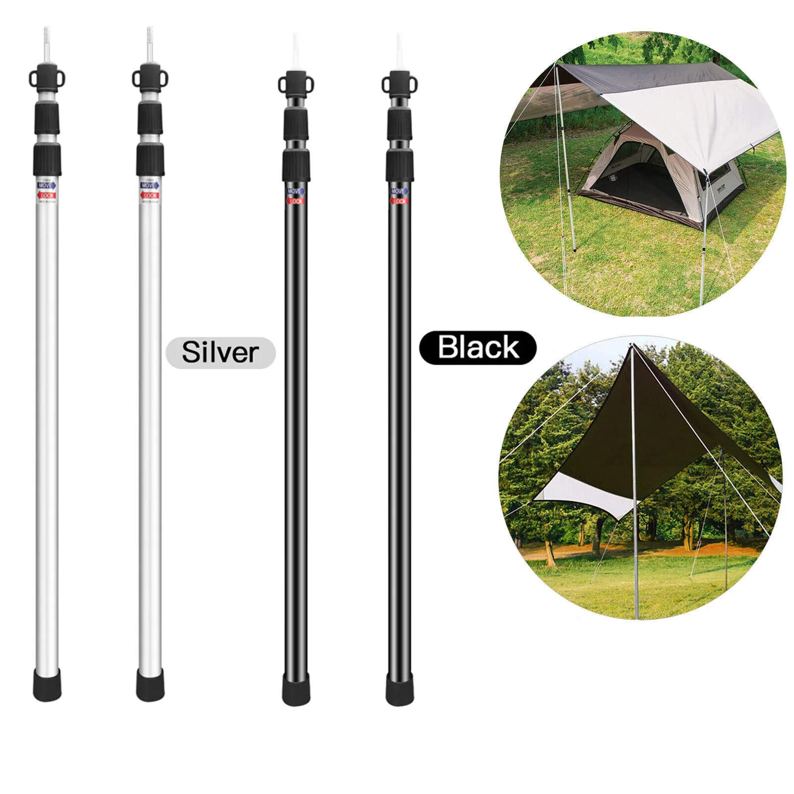 Set-of-2-Aluminum-Adjustable-Camping-Tarp-Poles-90-Telescoping-Portable ...