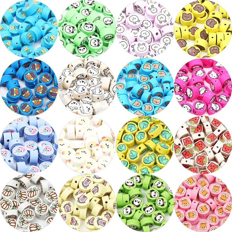 20/50/100pcs Mixed Animal Polymer Clay Beads Cartoon Cat Bear Rabbit ...