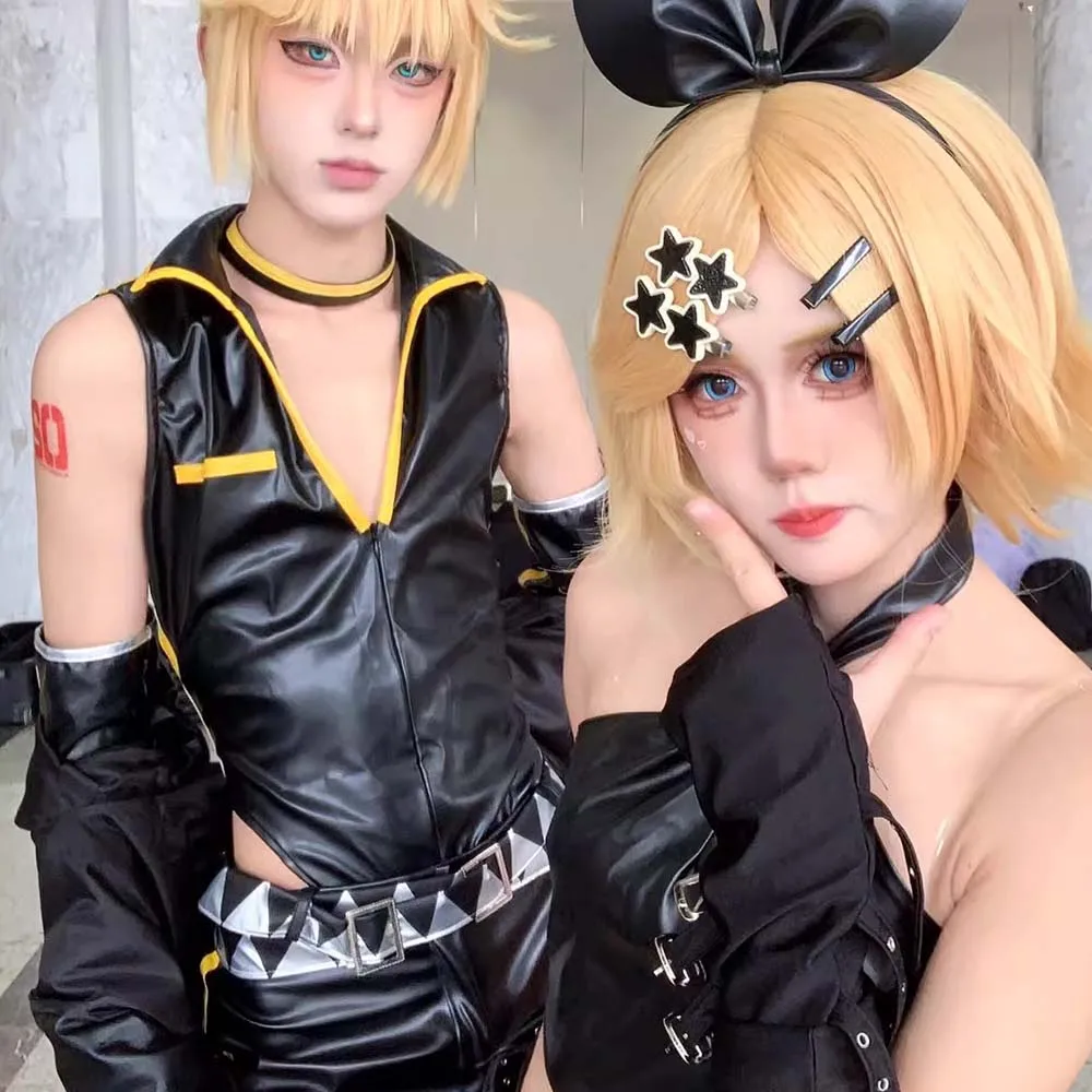 Anime Game Len Cosplay Costume Wig Adult Unisex Leather PU Top Shorts ...