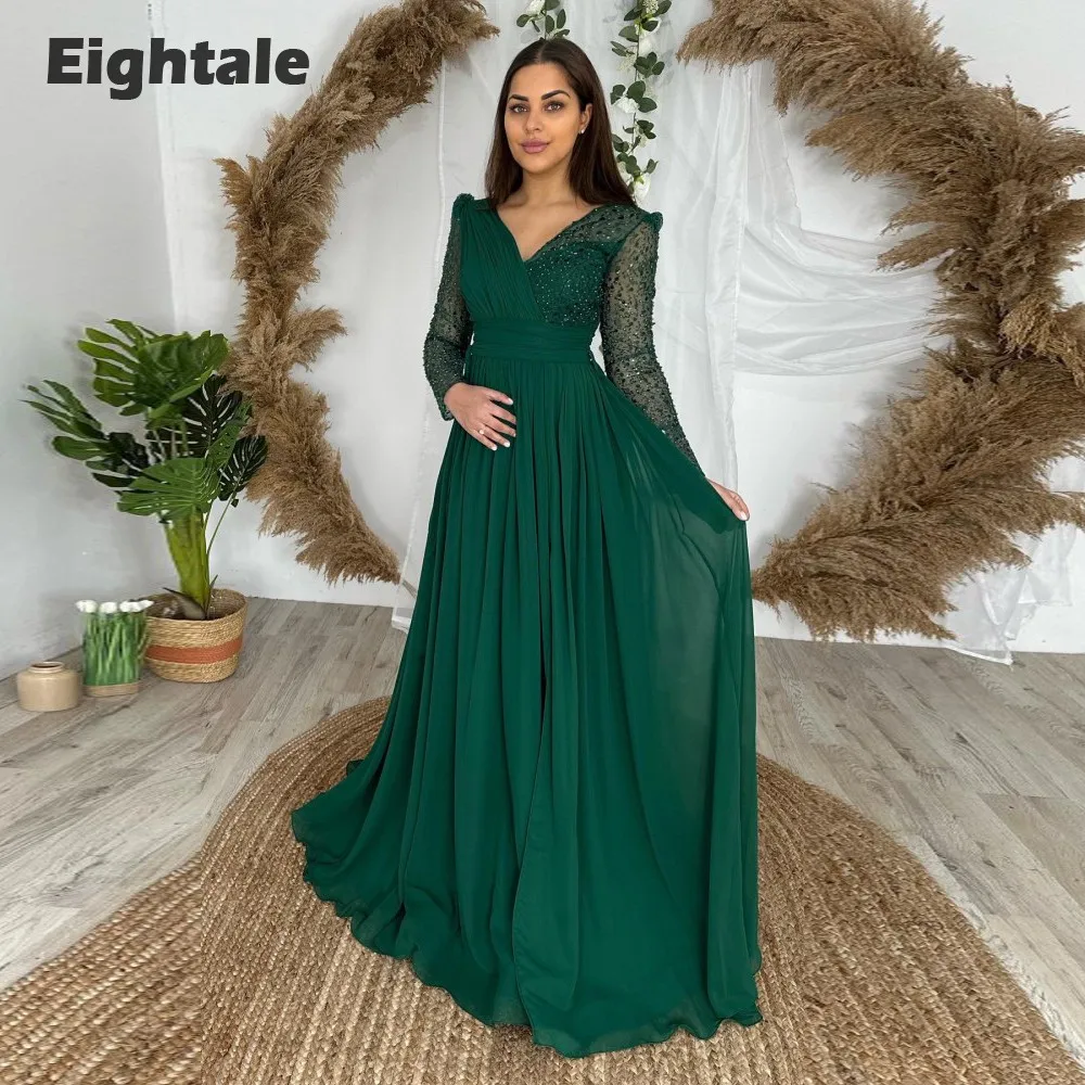 Eightale-Emerald-Green-Evening-Dresses-Glitter-V-Neck-Chiffon-Long ...
