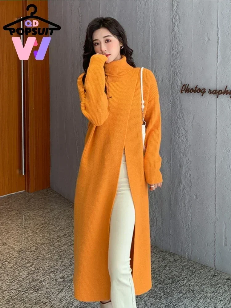 Robe-pull-longue-avec-fente-pour-femme-v-tements-de-temp-rament-d ...