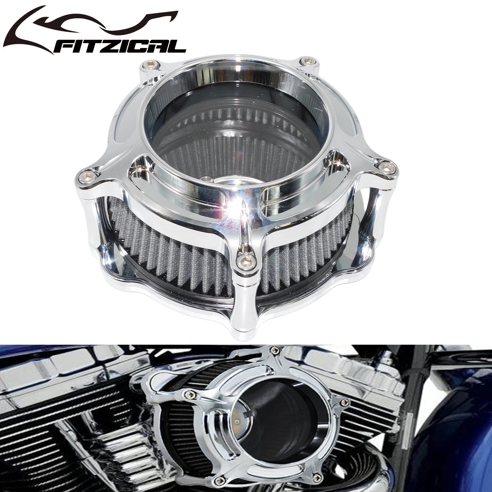Motorcycle-Chrome-Air-Cleaner-Intake-Filter-For-Harley-Touring-Electra ...