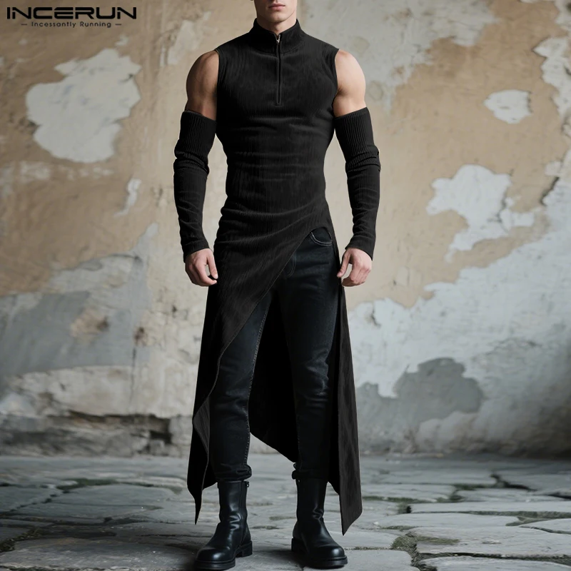 INCERUN Men Irregular T Shirt Solid Off Shoulder Long Sleeve Casual ...