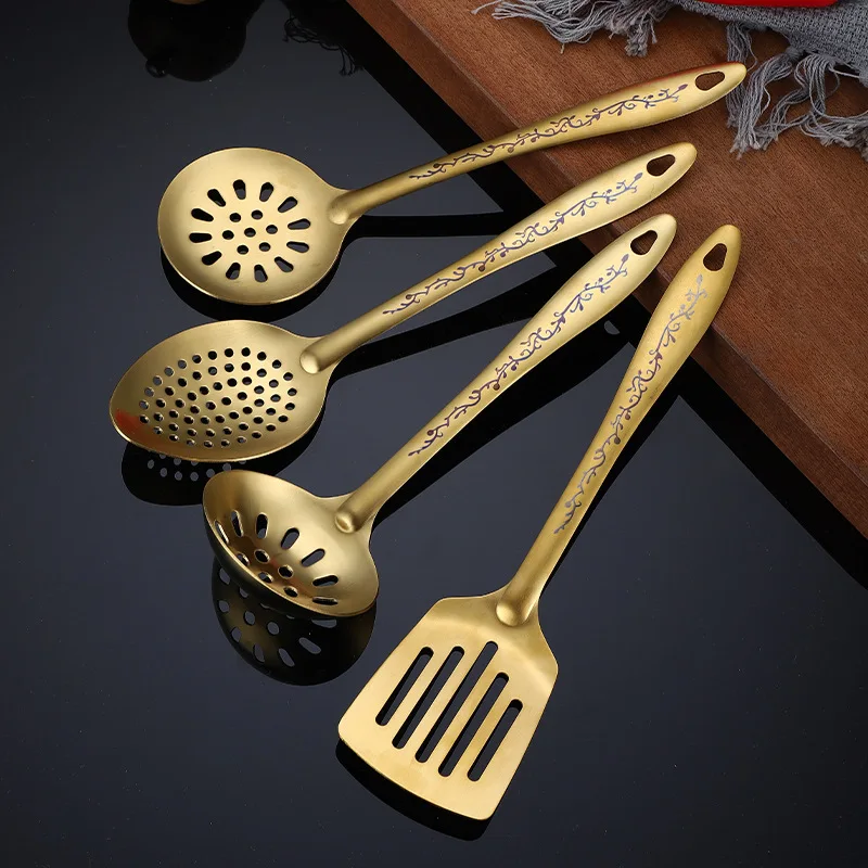 Kitchen Stainless Steel Golden Cooking Utensils Hanging Korean Style ...