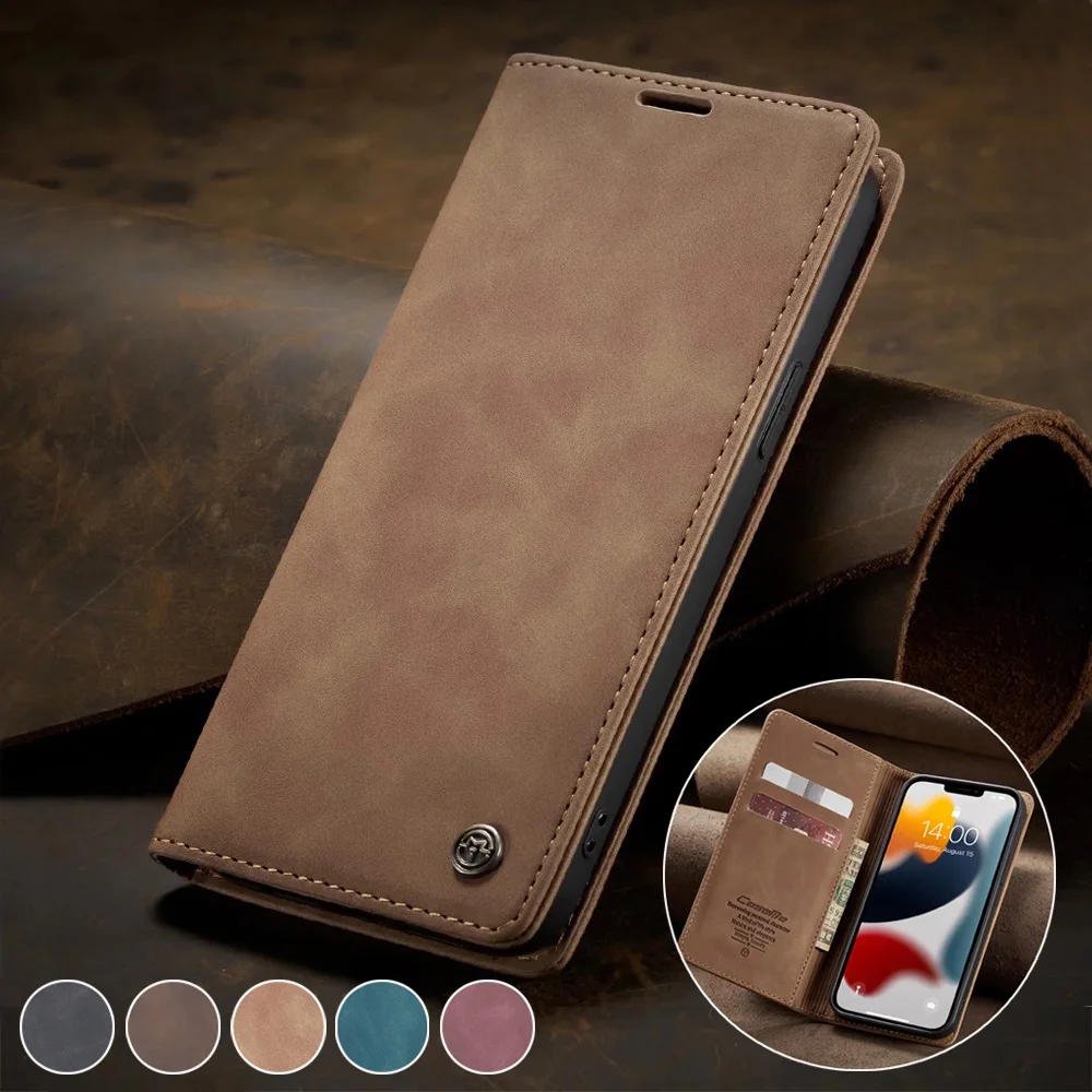 Matte-Leather-Flip-Cover-for-iPhone-13-12-11-14-15-Pro-Max-Mini-Wallet ...