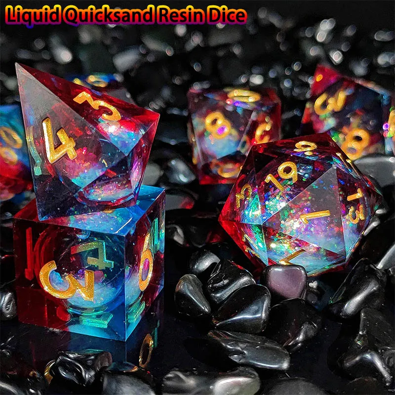 Upscale-Quicksand-Resin-DND-Dice-Set-Sharp-Edge-7Pcs-Set-Polyhedral-D4 ...