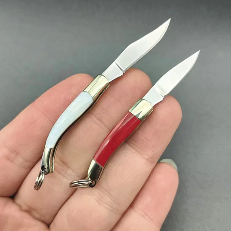 Brass-Inlaid-Shell-Ox-Bone-Pocket-Folding-Knife-Key-Chain-Pendant-Mini ...