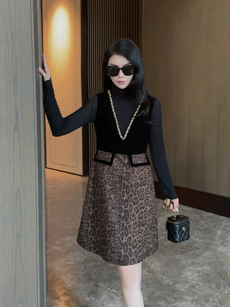 Elegant-design-spliced-leopard-print-two-piece-dress-for-socialite ...