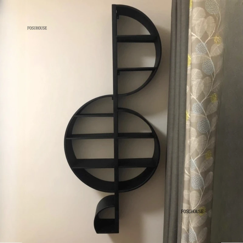 Modern Iron Bookcases Creative Musical Note Wall Storage Rack Living ...