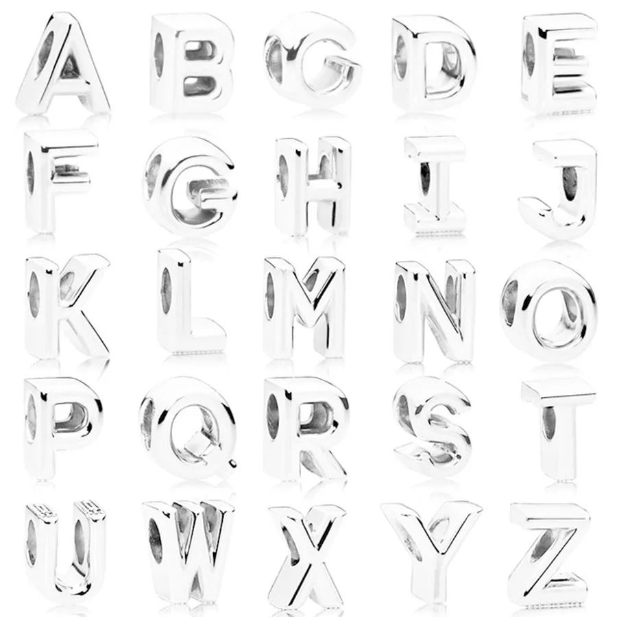 New-European-Fine-925-Silver-Classic-simplicity-Letter-Beads-Amulet ...
