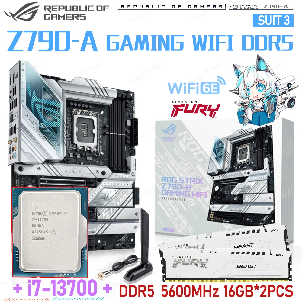 Asus-carte Mère De Jeu Rog Strix Z790a, Carte Mère Wi-fi Blanche + Processeur I7 13700, Ddr5 ...