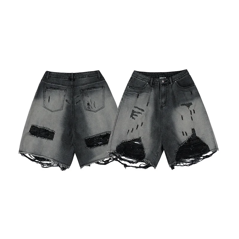 Black-Washed-Destroyed-Denim-Shorts-Baggy-Streetwear-Swag-Ripped-for ...