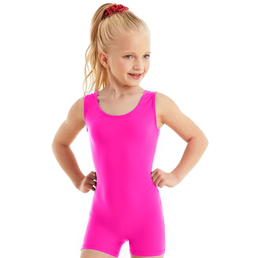 OVIGILY Girls Sleeveless Gymnastics Leotards Shorty Unitard Kids ...