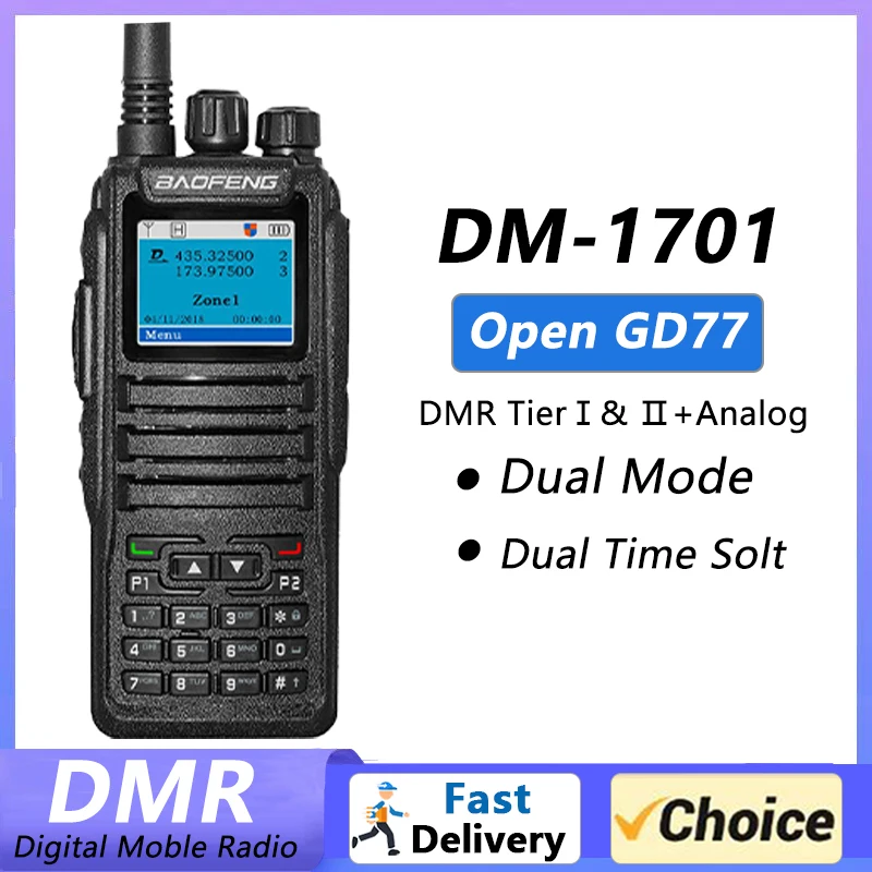 Baofeng DMR DM-1701 Walkie Talkie Open GD77 Dual Mode Analog/Digital Two Way Radio Tier 1+2 Dual ...