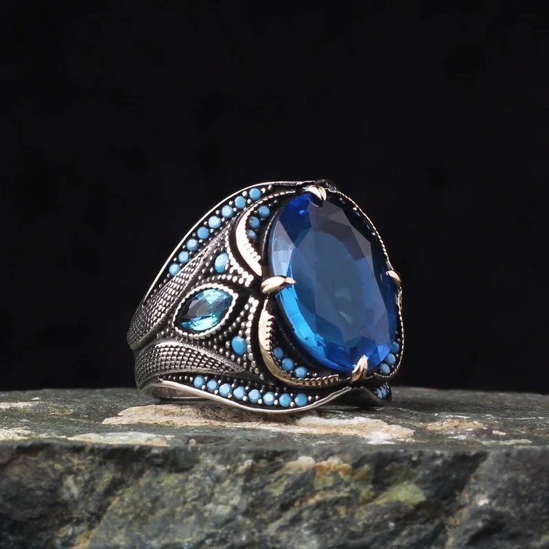 Domineering-Men-s-Business-Ring-Vintage-Metal-Handmade-Inlaid-Blue ...