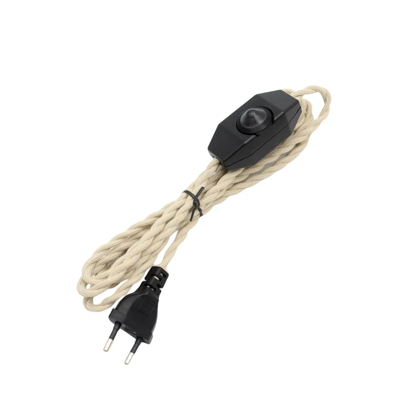 AC 220-250V 2 pin EU Plug Power Cord Retro Fabric Cable with Dimmer ...