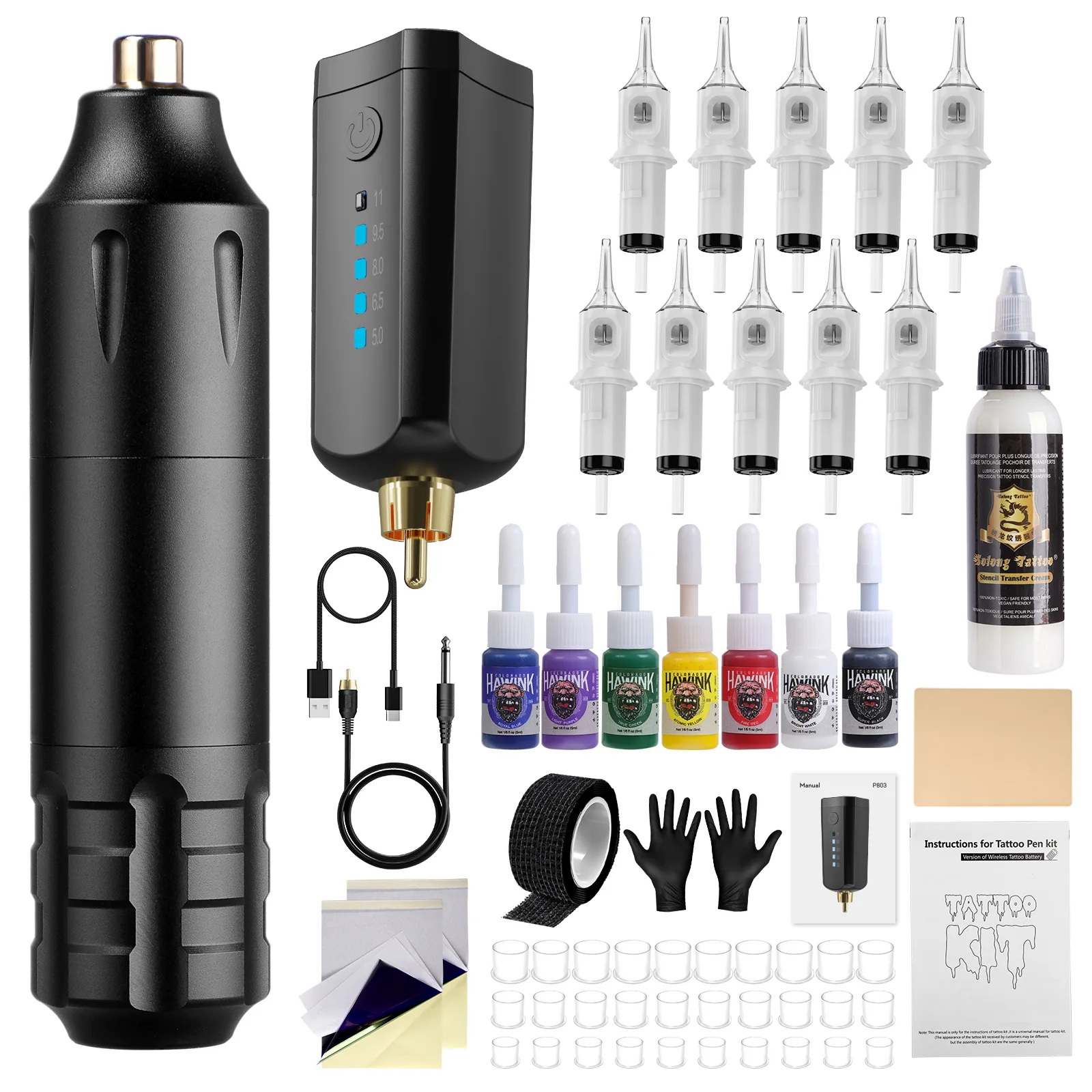 Solong-Tattoo-Machine-Kit-Rotary-Pen-With-Power-Supply-Tattoo-Needles ...