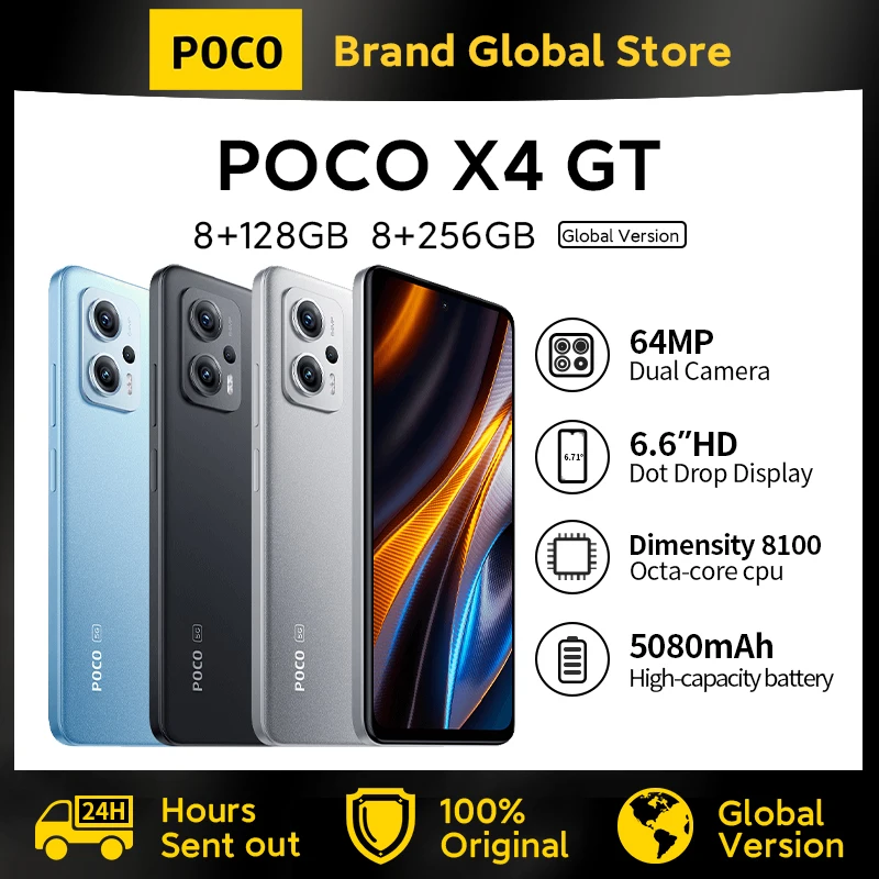 POCO X4 GT 128GB/256GB 글로벌 버전 5G 스마트폰, 64mp 트리플 카메라, 67W 충전, 144Hz, 도트 ...