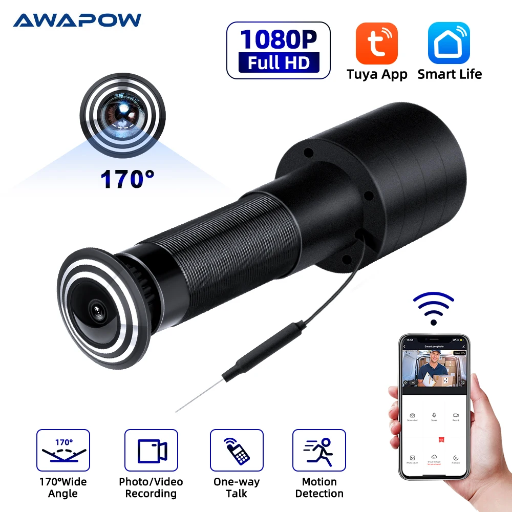 Awapow-WiFi-Door-Eye-Camera-Mini-Door-Peephole-1080P-HD-Camera-170-Wide ...