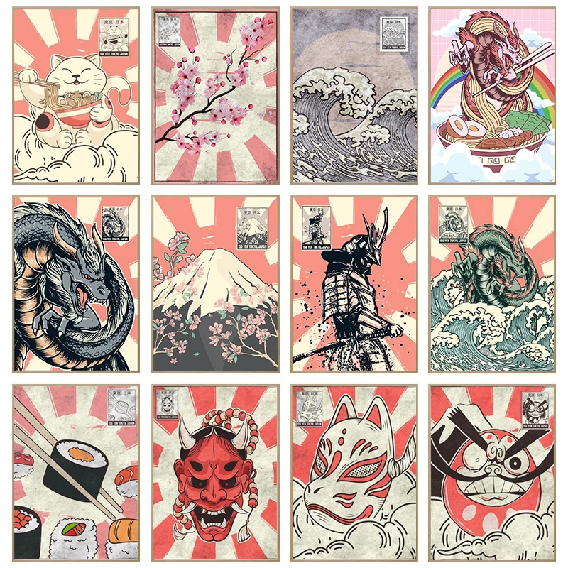 Japanese Culture Stuffs Canvas Paintings Maneki Neko Cat Ramen Posters ...