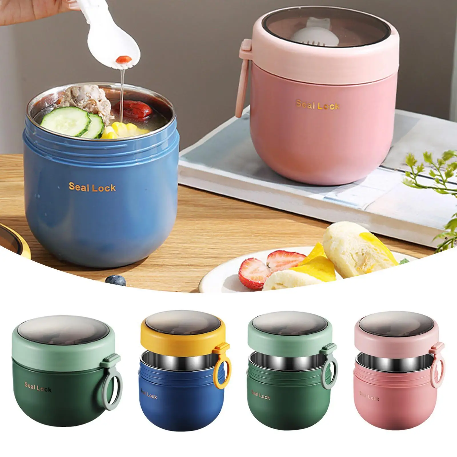 600ML Stainless Steel Lunch Box Hot Food Flask Soup Storage Vacuum ...