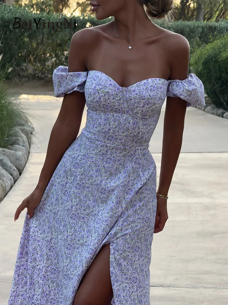 Beiyingni Long Maxi Dresses for Women Floral Printed Summer Fashion Off ...