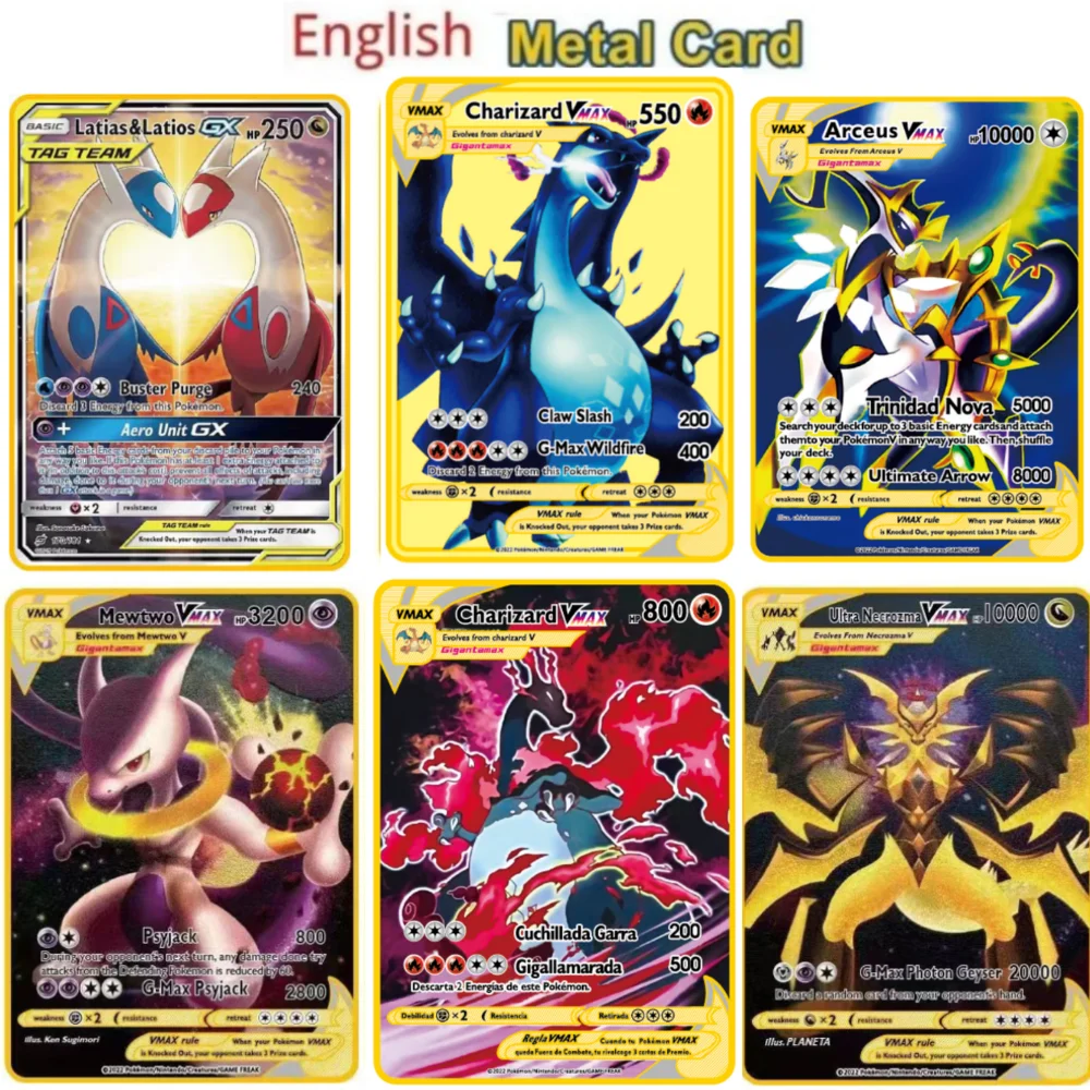 Pocket-Monster-Metal-Letter-Mewtwo-Pikachu-Gx-Charizard-Vmax-Carta ...