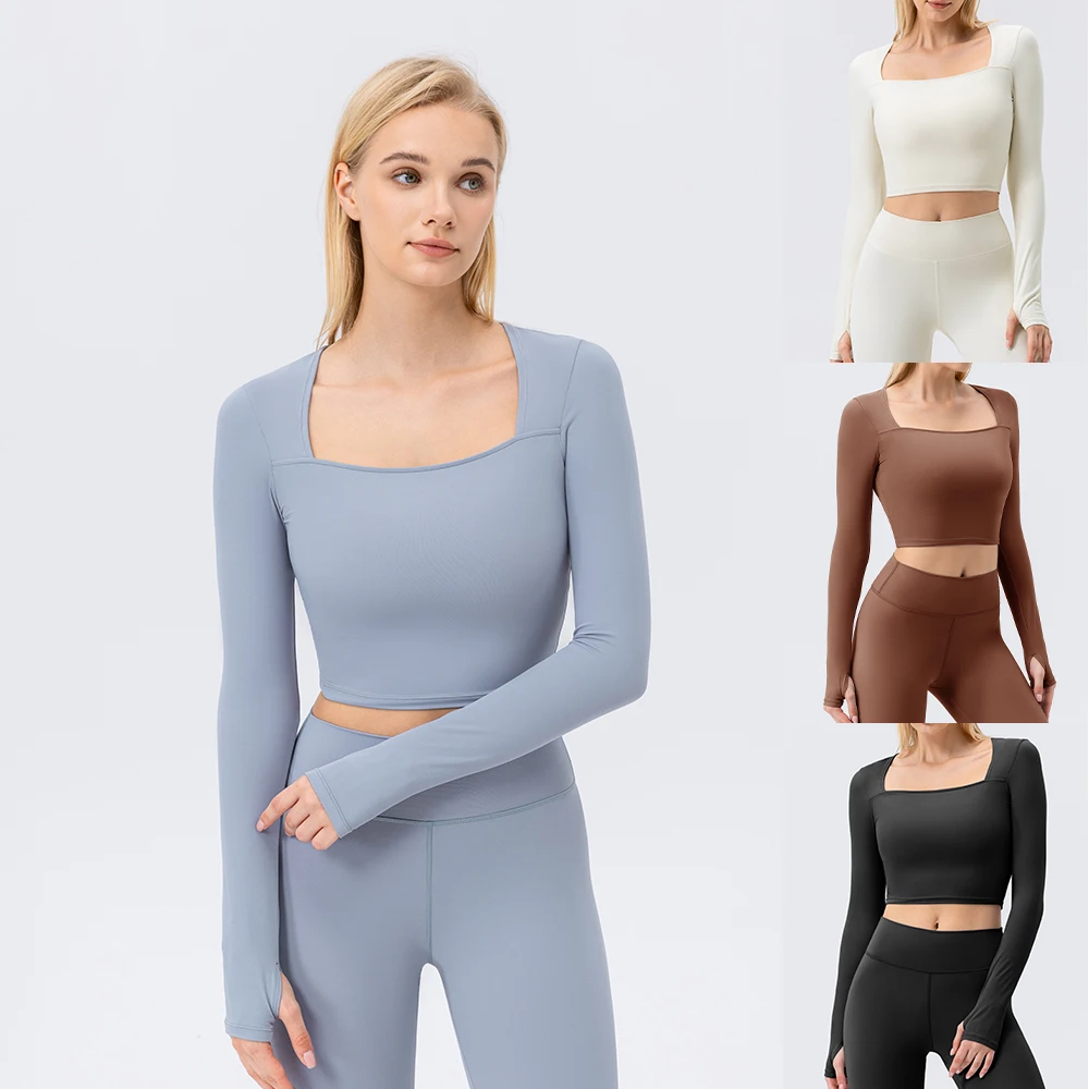 Women Long Sleeve Yoga Shirts Gym Workout Sports Top Quick Dry Running ...