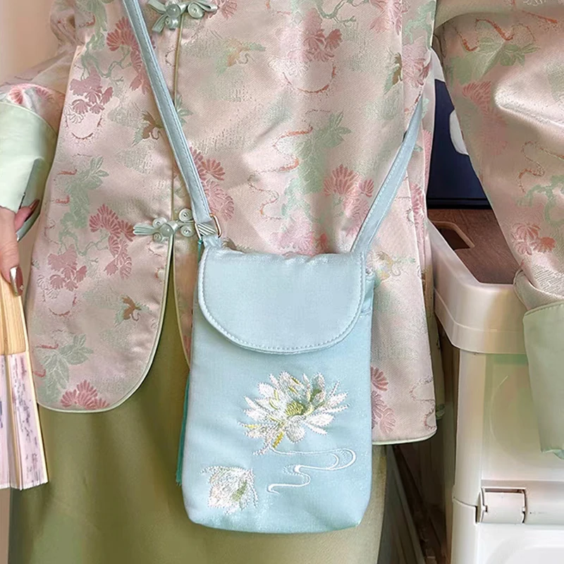 New Chinese Style Girl Mobile Phone Bag Embroidered Flowers Shoulder ...