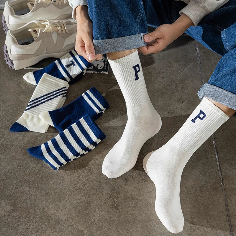 Men-s-Pure-Cotton-Middle-Tube-Socks-with-Letter-Striped-Winter-Socks ...