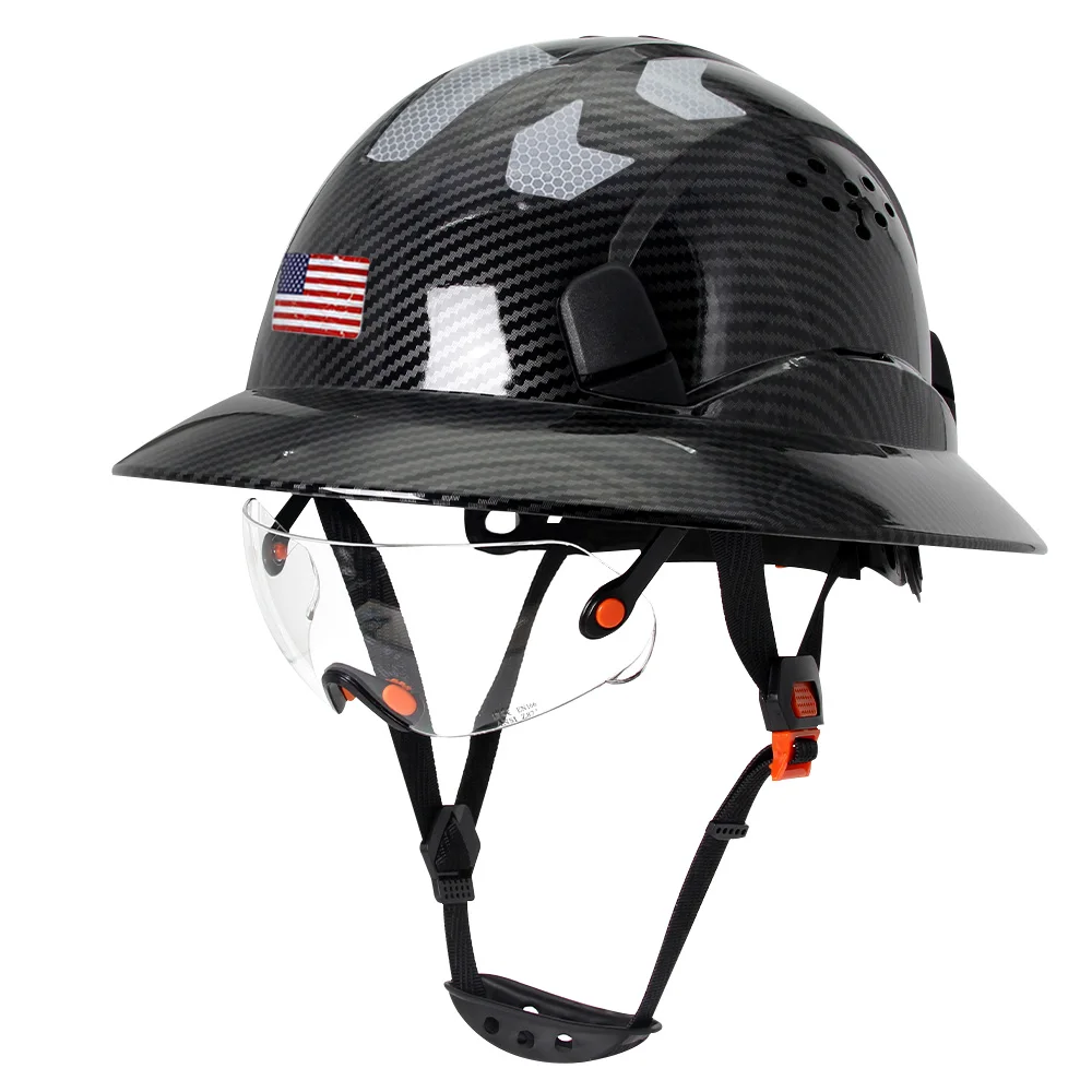 Carbon-Fiber-Pattern-Full-Brim-Hard-Hat-With-CE-Goggles-For-Engineer ...